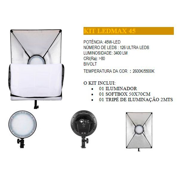Kit LedMax 45 Bi-Color Bi-Volt 50 x 70cm com Tripés - EKOBAN ...