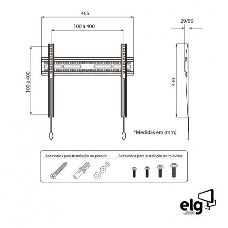 Suporte de TV Fixo De Parede Elg Tv 32" até 65" modelo NO1V4 - Azob ...