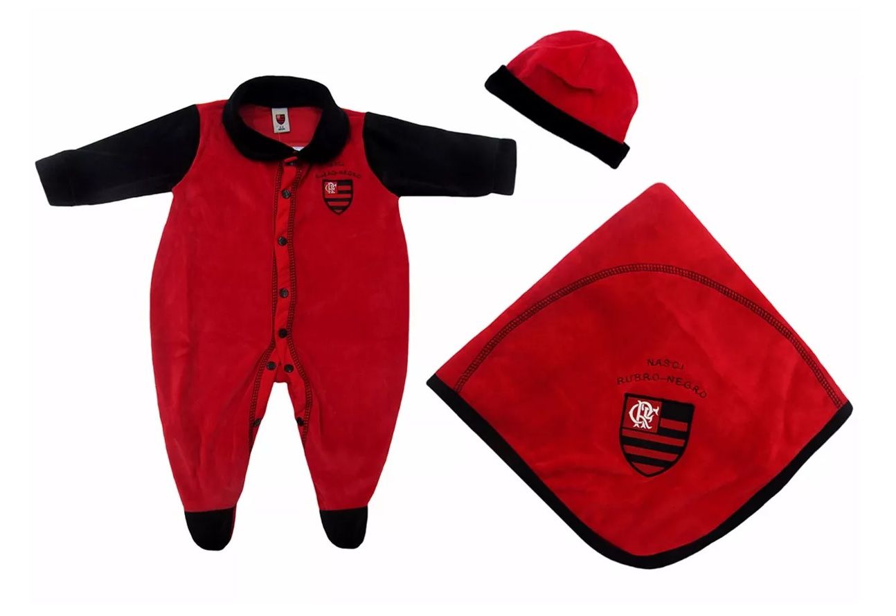 Kit Bebê Flamengo Plush Saída de Maternidade 3 Peças Oficial - Cia Bebê