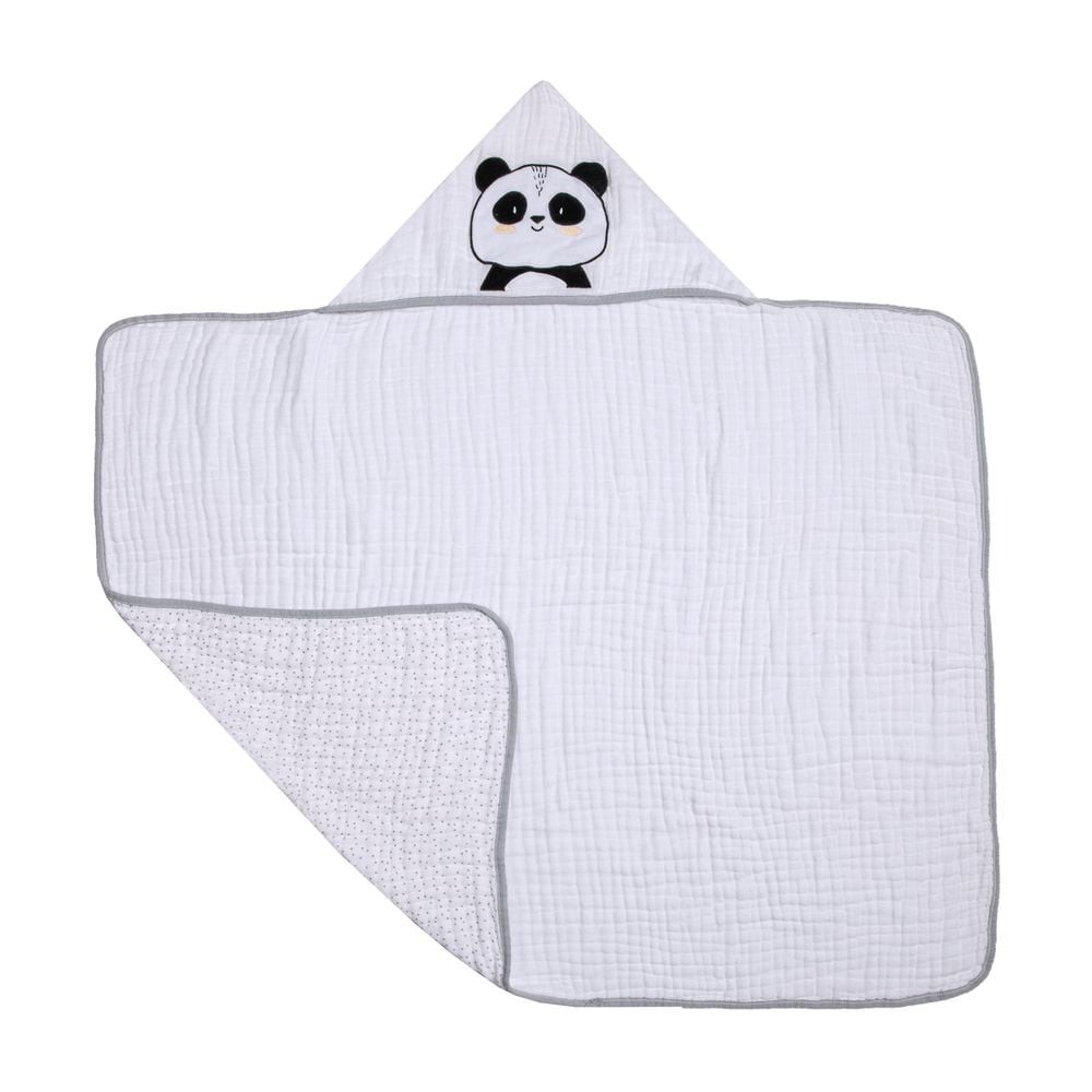 Toalha De Banho Soft Capuz Bordado Panda Papi 90cm x 75cm - Cia Bebê