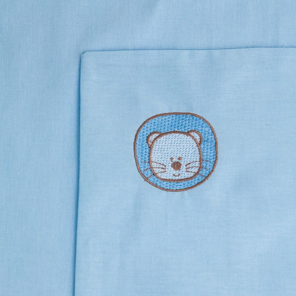 Kit Fronha Bordados 40x28Cm Azul Leão Com 2 Pçs Papi - Cia Bebê