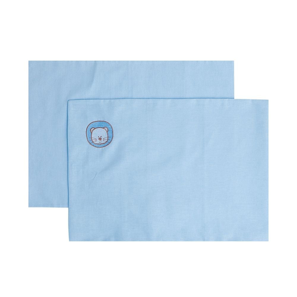 Kit Fronha Bordados 40x28Cm Azul Leão Com 2 Pçs Papi - Cia Bebê