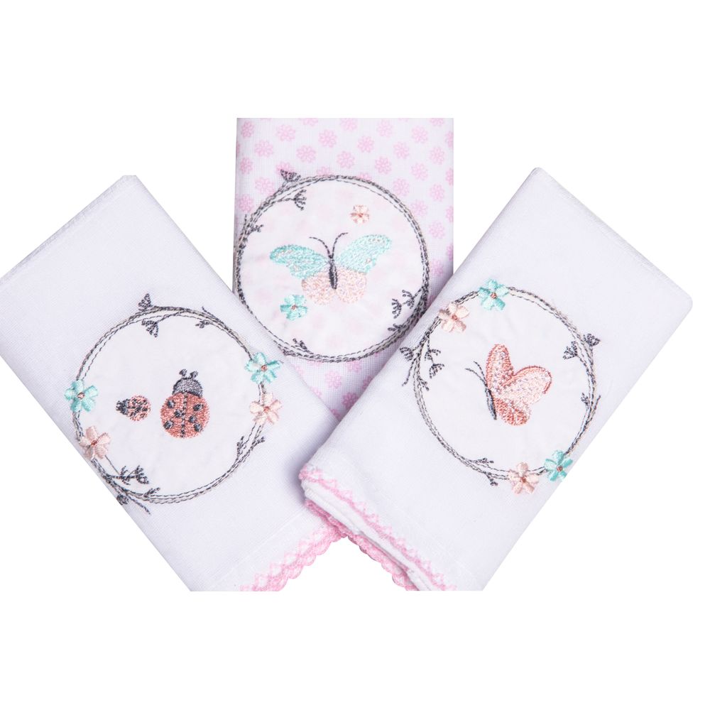 Kit Paninho De Boca Bordado Com 3 Pçs Borboletas Papi - Cia Bebê