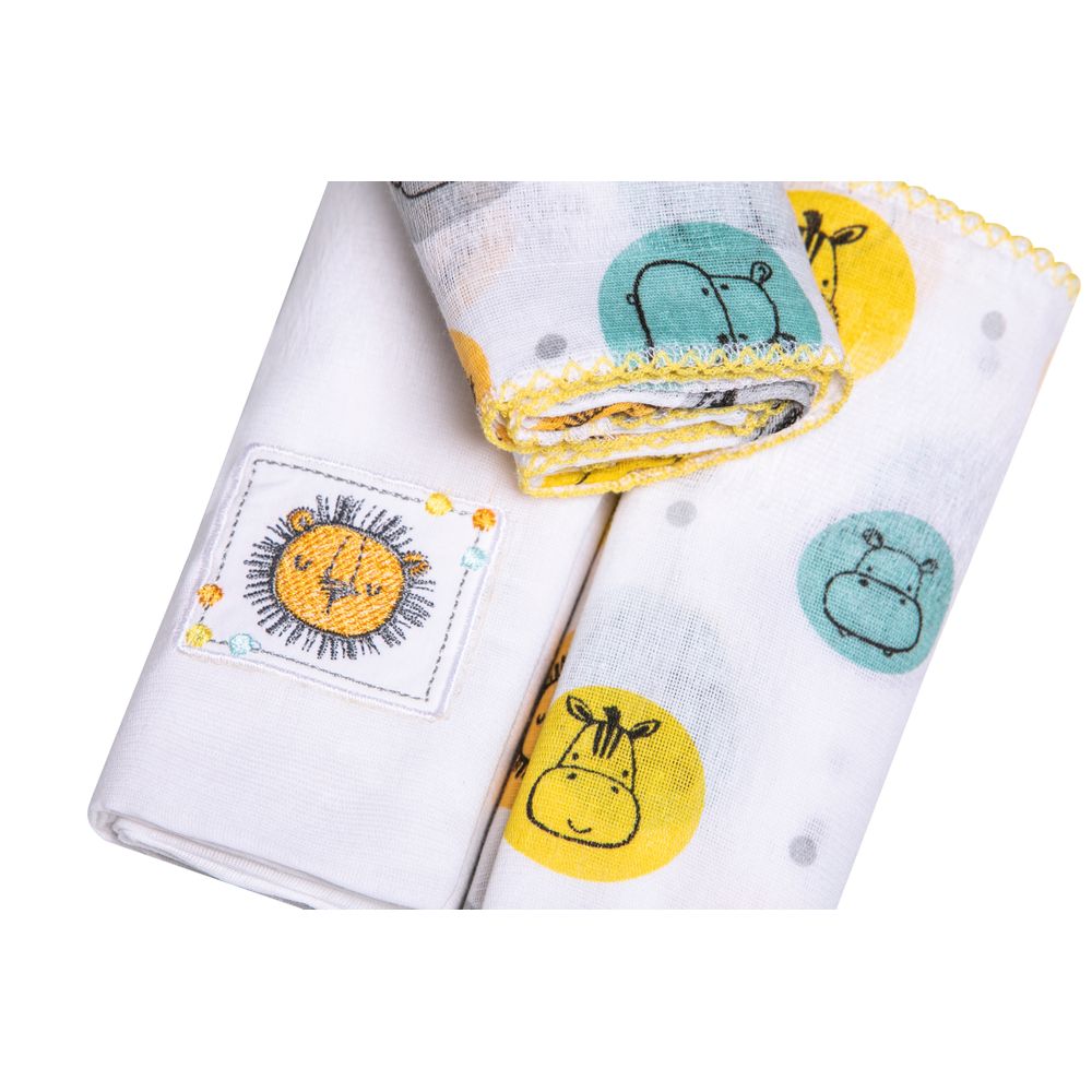 Kit Fralda Com 3 Pçs Estampa Bordada Animais Papi - Cia Bebê