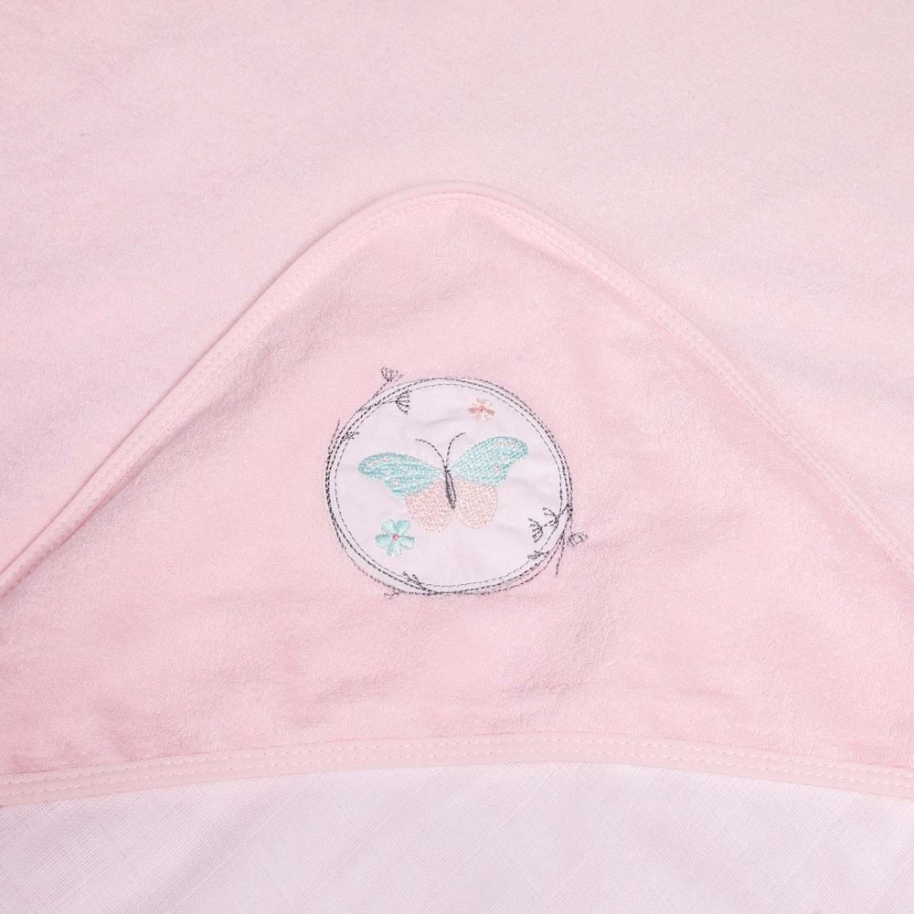 Toalha De Banho Forrada Com Capuz Bordado Borboletas Papi - Cia Bebê