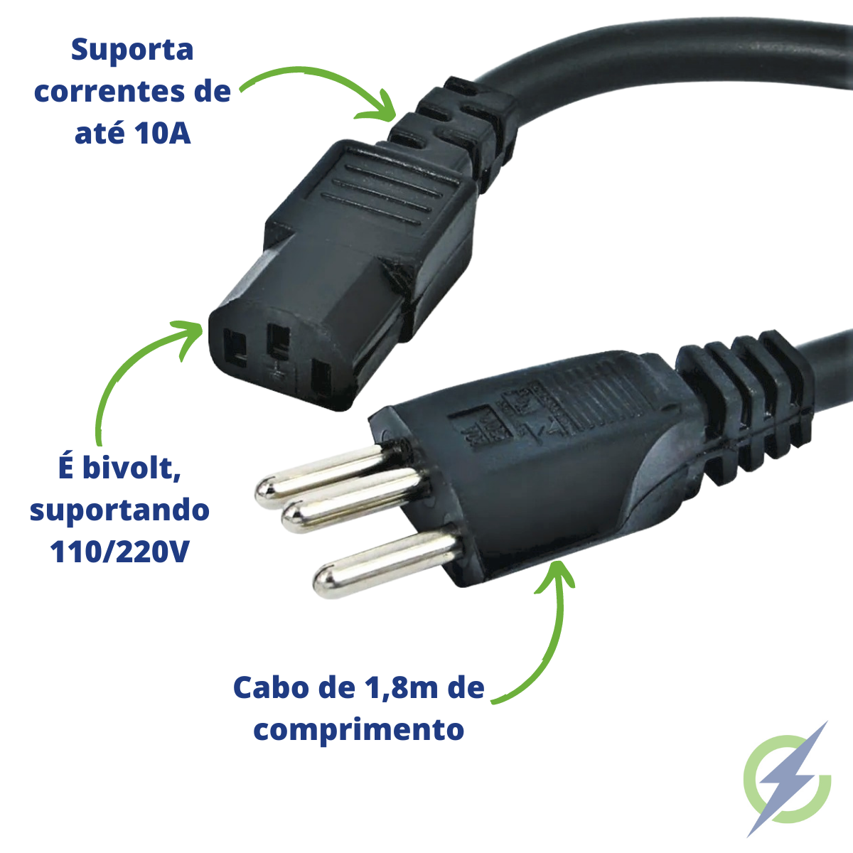 CABO FORCA PP CIRC 3X0,75X1,80M M/F C13 PT SC - MEGATRON - JS Quality ...