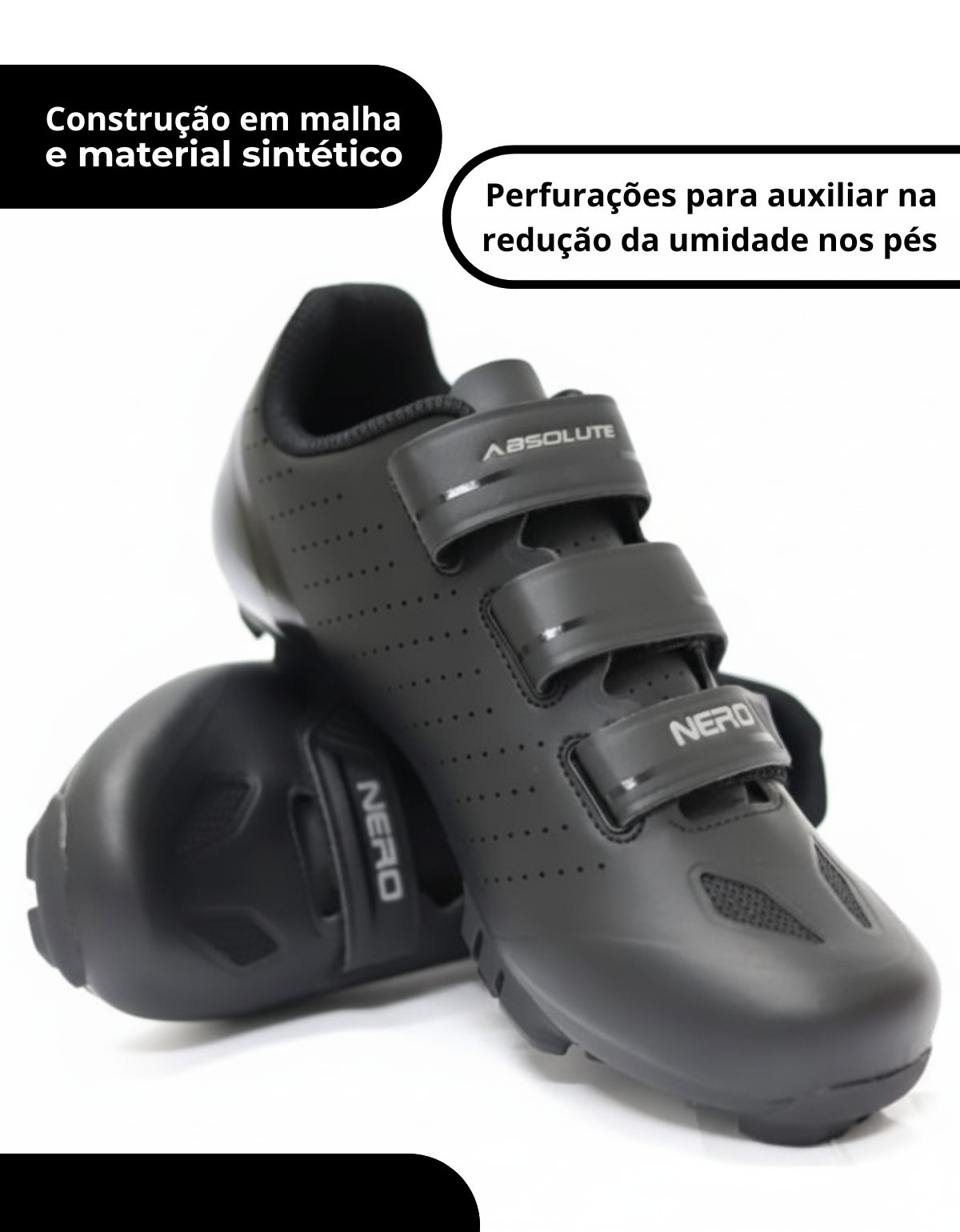 Sapatilha ciclismo MTB Absolute Nero 5 c/ 3 velcros - 4Bike - Roupas ...