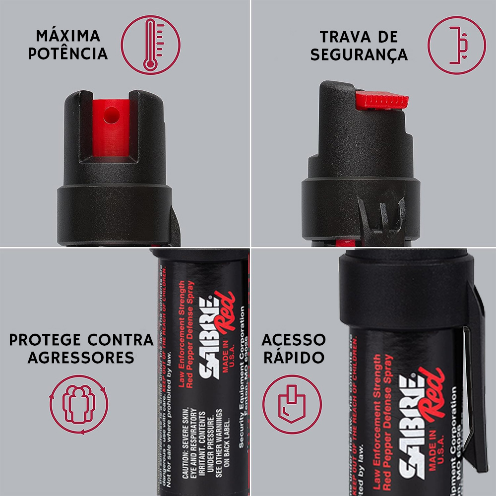 Spray de Pimenta Sabre Red com Jato Líquido e Clip de Bolso 23ml ...
