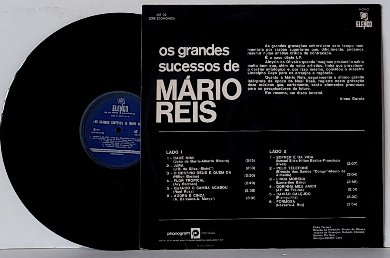 Mario Reis ‎– Os Grandes Sucessos De Mário Reis - VINIL SP
