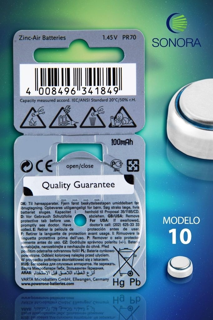 PowerOne P10 / PR70 - 10 Cartelas - 60 Baterias para Aparelho Auditivo - SONORAWEB PJ