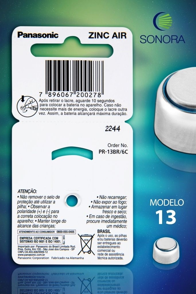 Panasonic PR13 / PR48 - 10 Cartelas - 60 Baterias para Aparelho Auditivo - SONORAWEB PJ