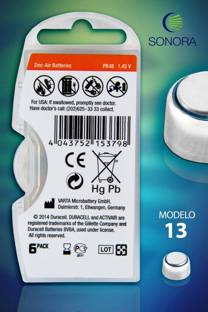 Duracell ActivAir 13 / PR48 - 10 Cartelas - 60 Baterias para Aparelho Auditivo - SONORAWEB PJ