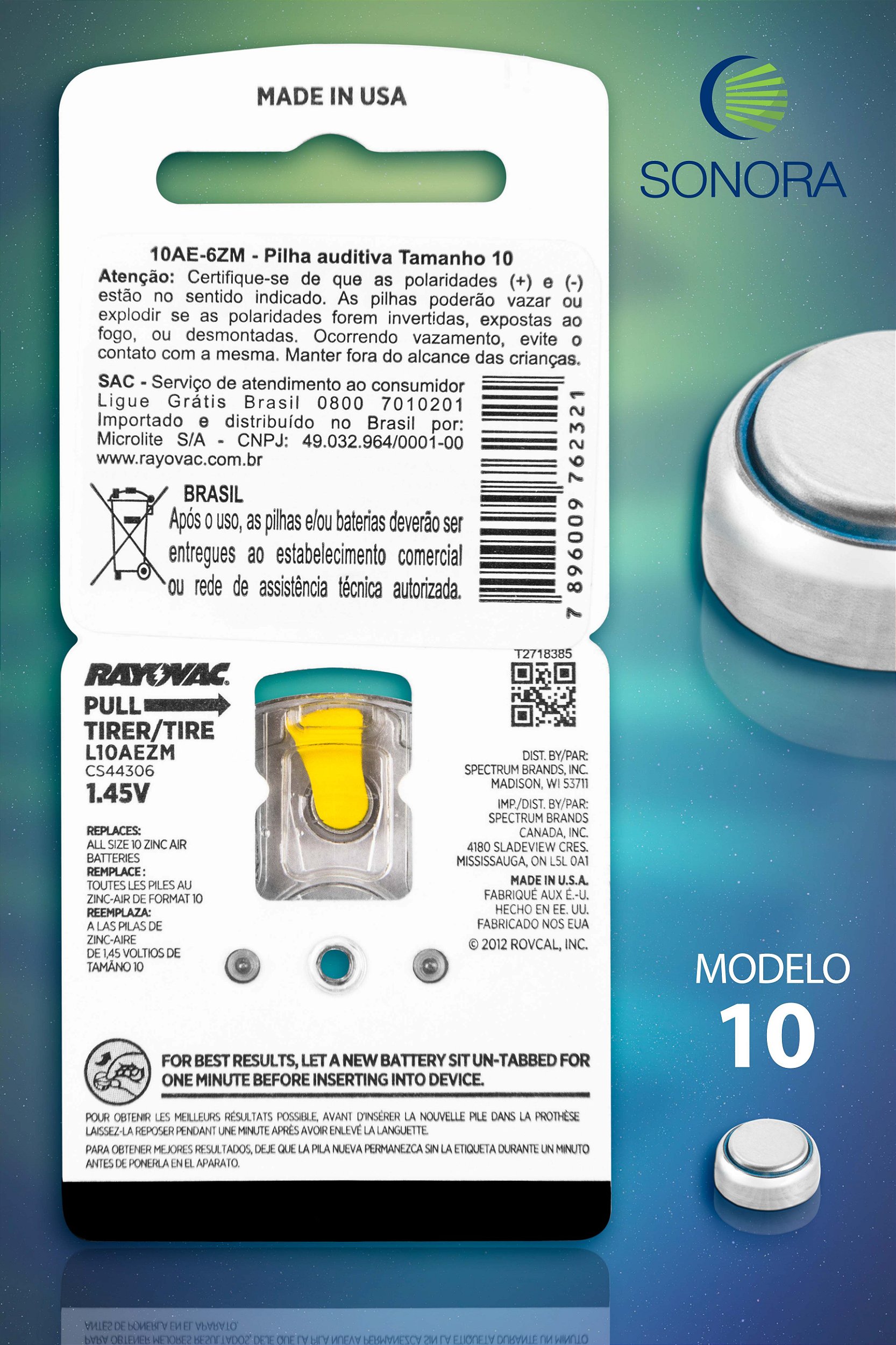 Rayovac 10 / PR70 - 10 Cartelas - 60 Baterias para Aparelho Auditivo - SONORAWEB PJ