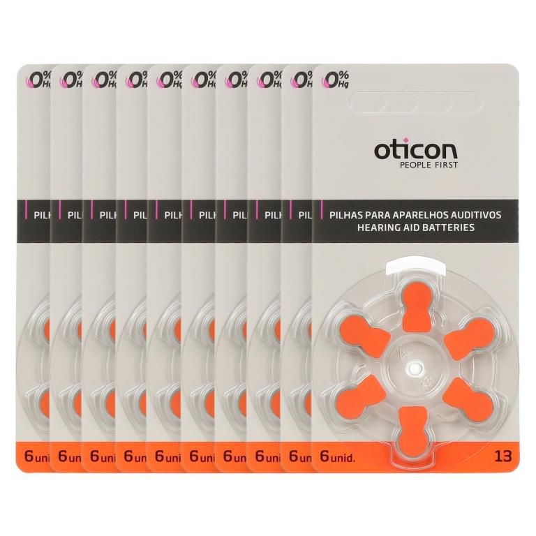 OTICON 13 / PR48 - 10 Cartelas - 60 Baterias para Aparelho Auditivo - SONORAWEB PJ