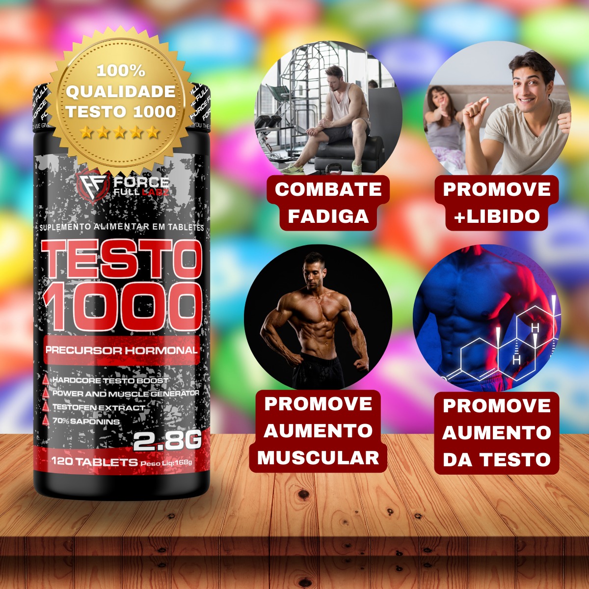 Testo 1000 Porção 2.8g Pré Hormonal Aumento Da Massa Muscular Força ...