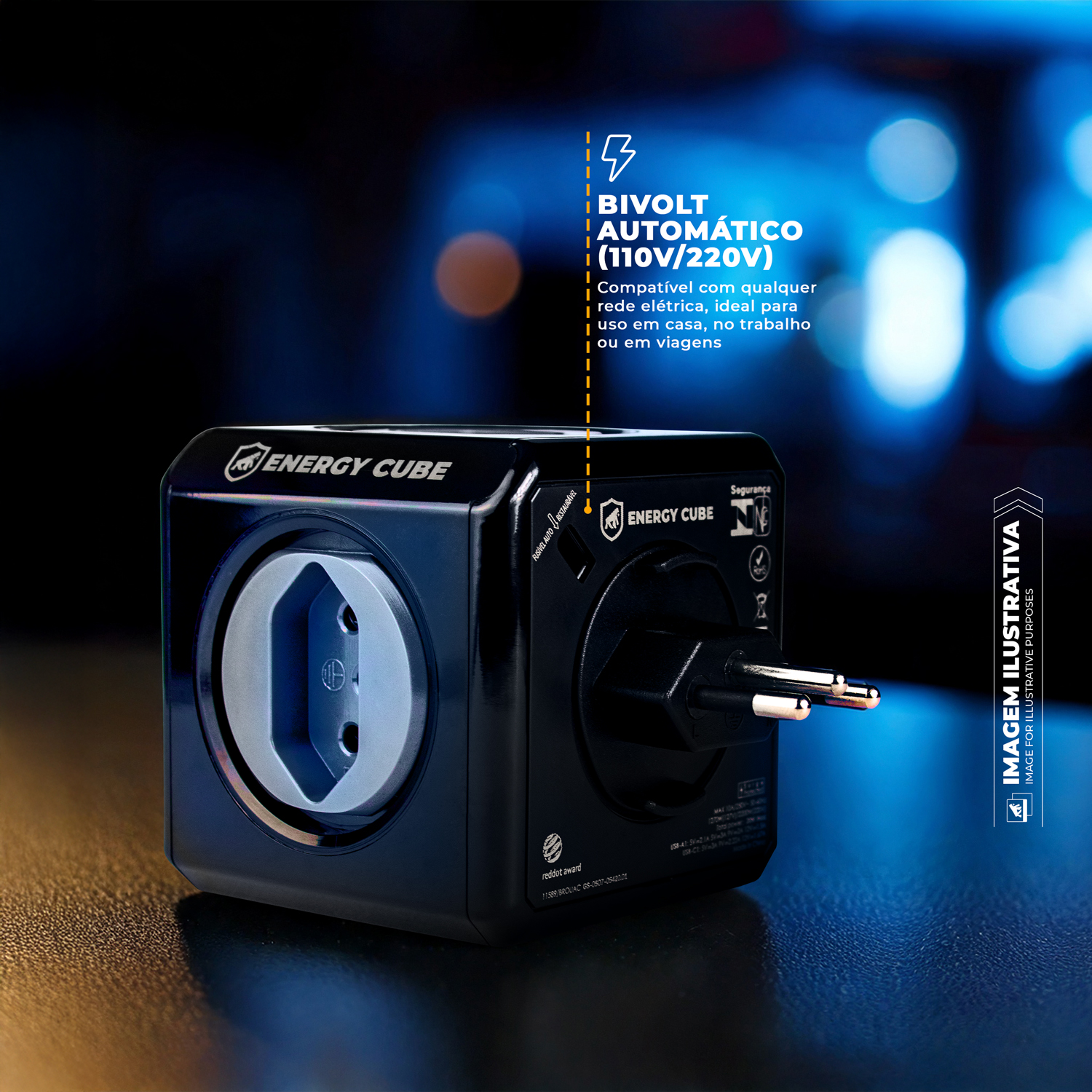 Adaptador Bivolt com 5 Tomadas - Energy Cube - Preto - Gshield - Gshield - Capas para celular ...