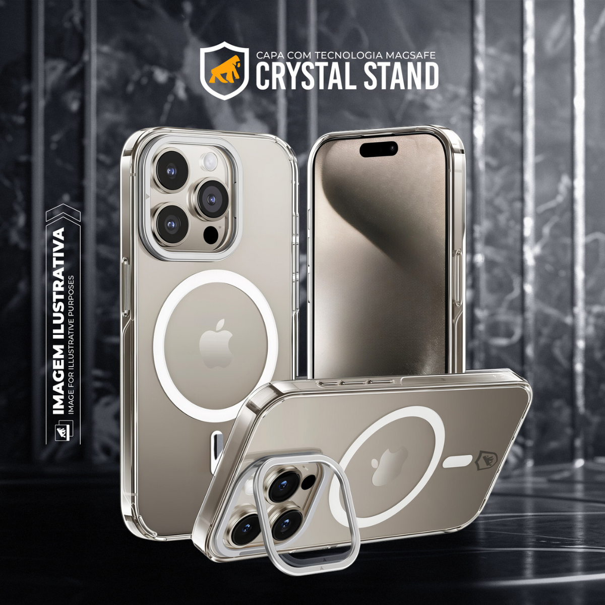 Capa para iPhone 16 Pro Max - MagSafe Crystal Armor Stand - NÃO AMAREL ...