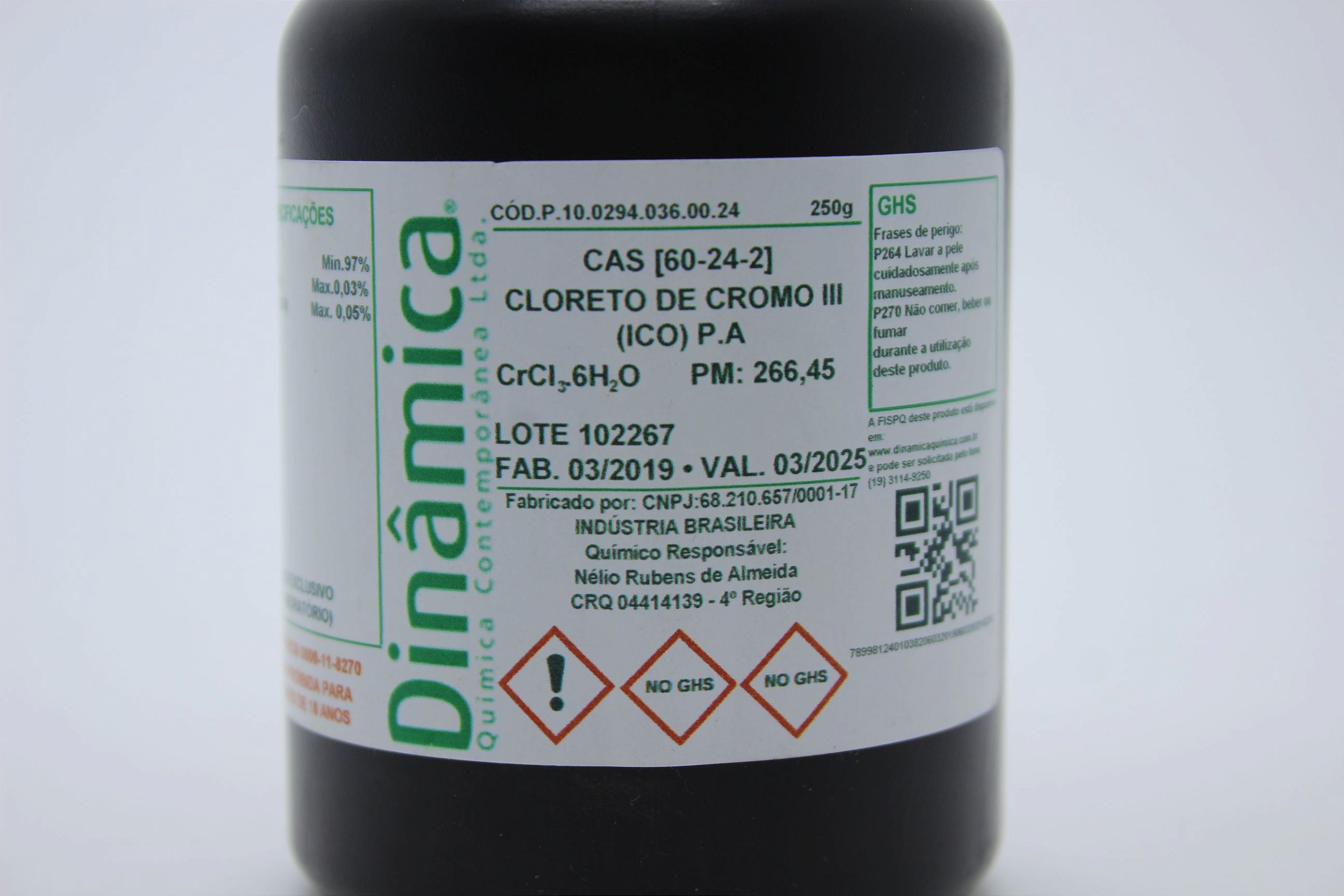 CLORETO DE CROMO III ICO 6H2O PA 250G - Didática SP