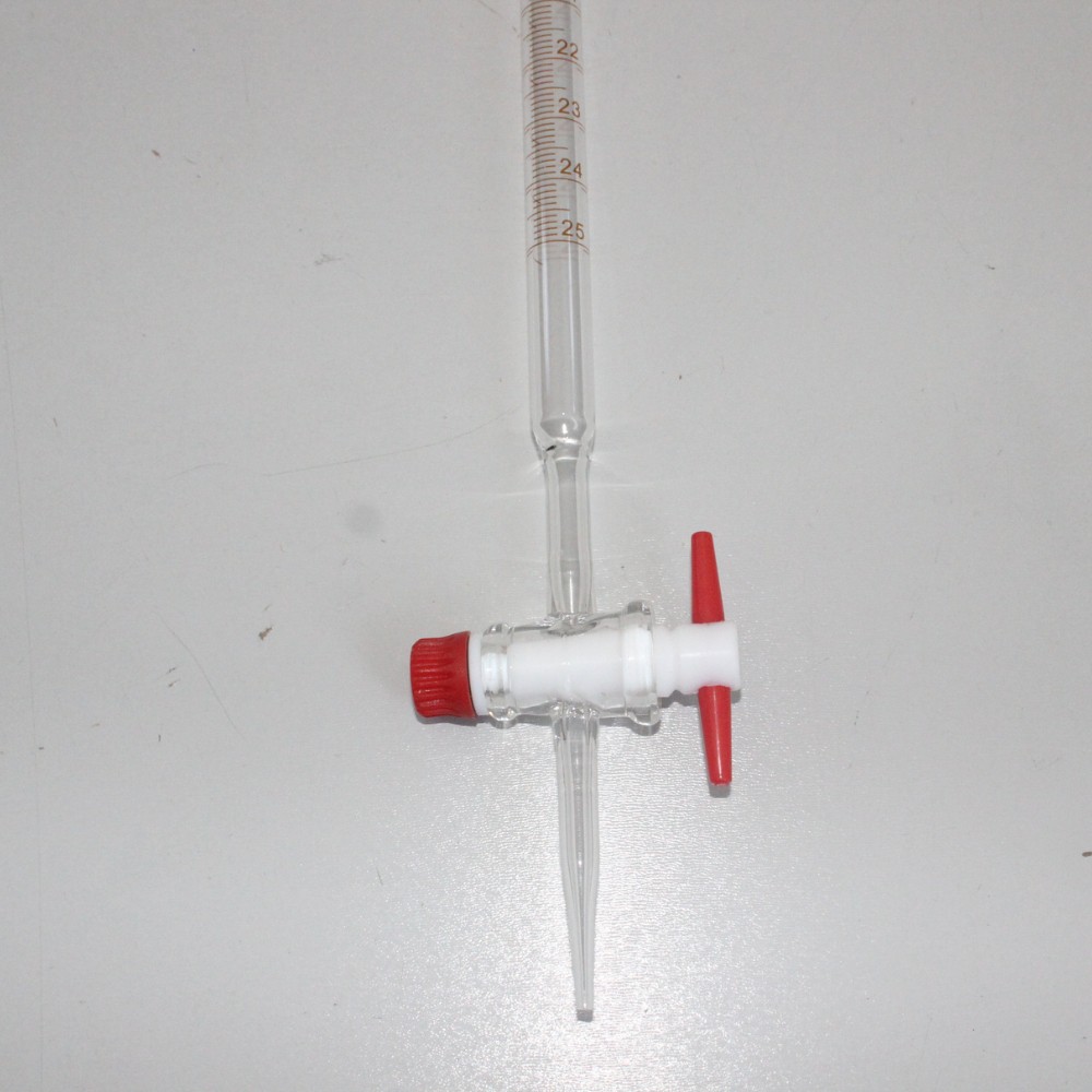 BURETA GRADUADA 25ML INCOLOR COM TORNEIRA DE TEFLON (PTFE) E FUNIL - D ...