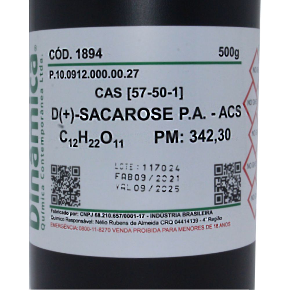 SACAROSE PA 500G (SUCROSE) - Didática SP