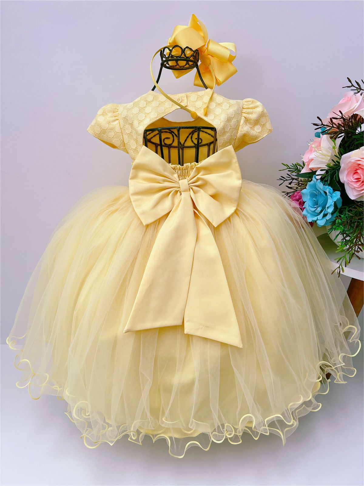 Vestido Infantil Borboletas Soltas Amarelo Luxo Menina Bonita ...