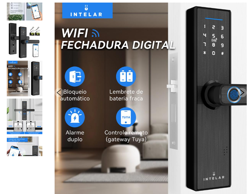 Smart Fechadura Biométrica Eletronica Digital Touch Wifi - MEGAELETROSOM