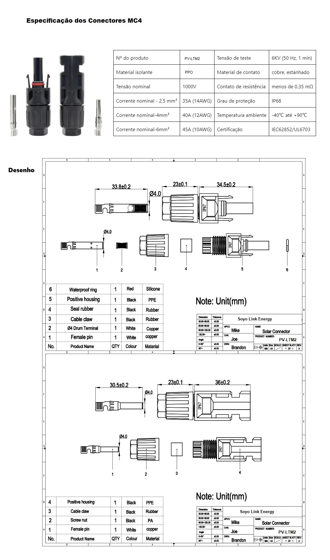50 pares de Conector fotovoltaicos 30A 1000Vdc para painéis Solar ...