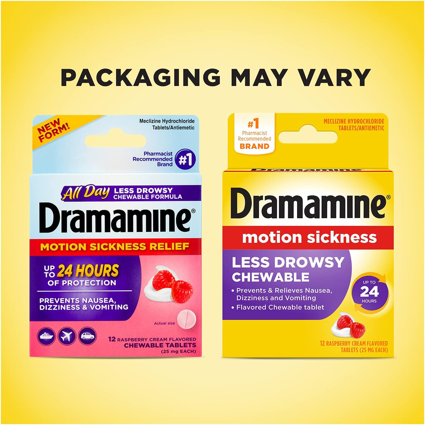 Dramamine All Day Less Drowsy Motion Sickness Relief Raspberry Cream F ...
