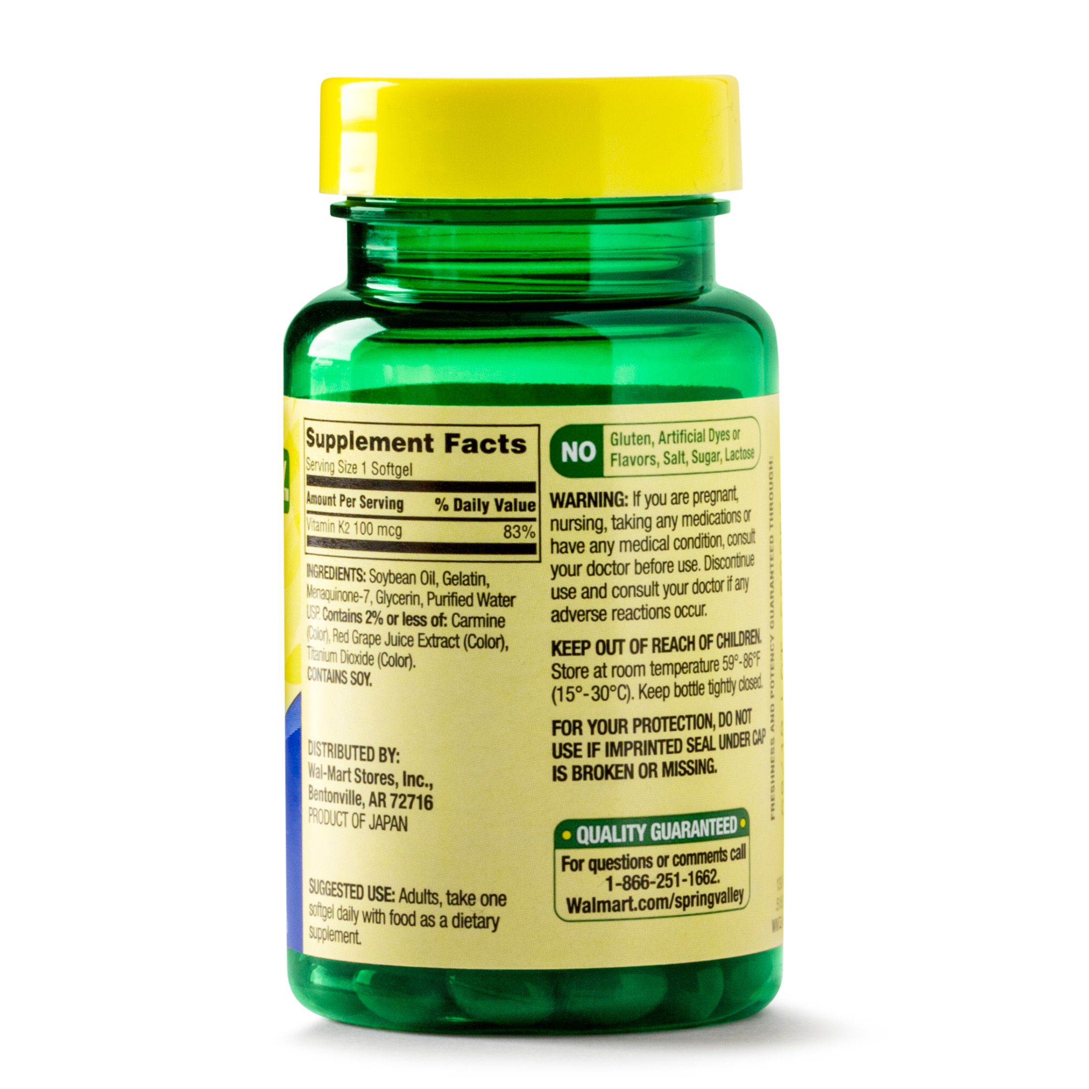 Spring Valley Vitamin K2 Supplement, 100 mcg, 60 Softgel Capsules ...