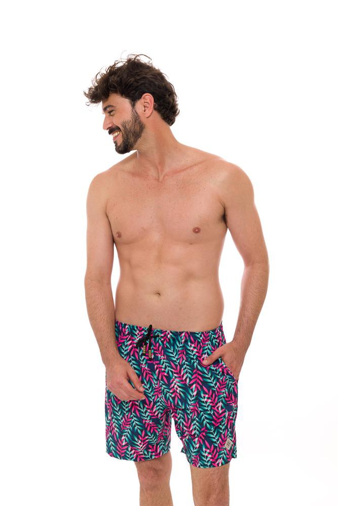 Short Praia Masculino Floral Framboesa Marinho Biquíni And Moda Praia