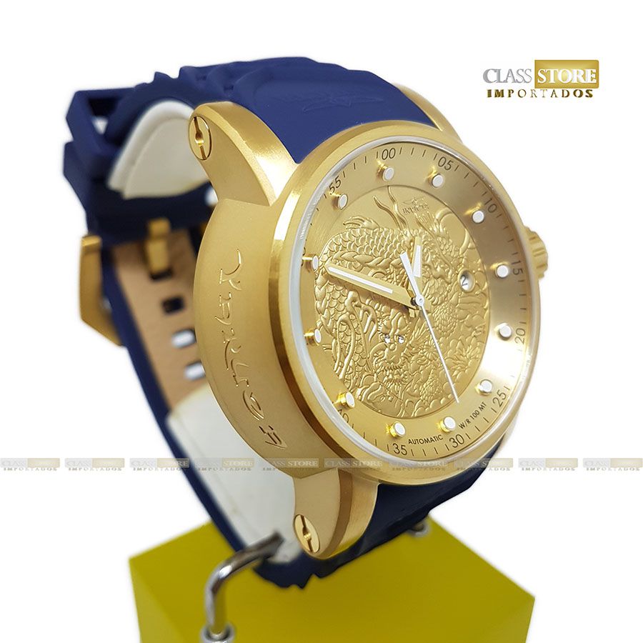 Relógio INVICTA 18215 S1 Rally Yakuza Automático Banhado a Ouro 18k Az ...