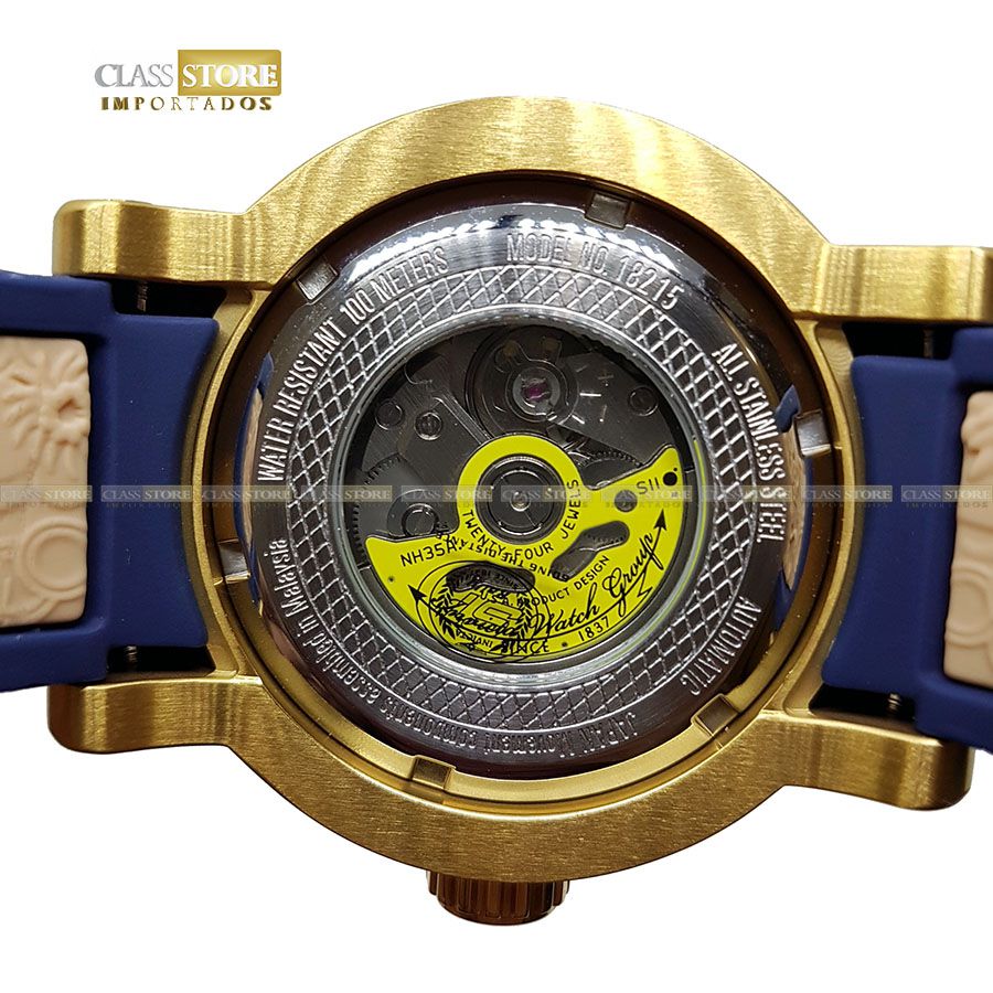 Relógio INVICTA 18215 S1 Rally Yakuza Automático Banhado a Ouro 18k Az ...