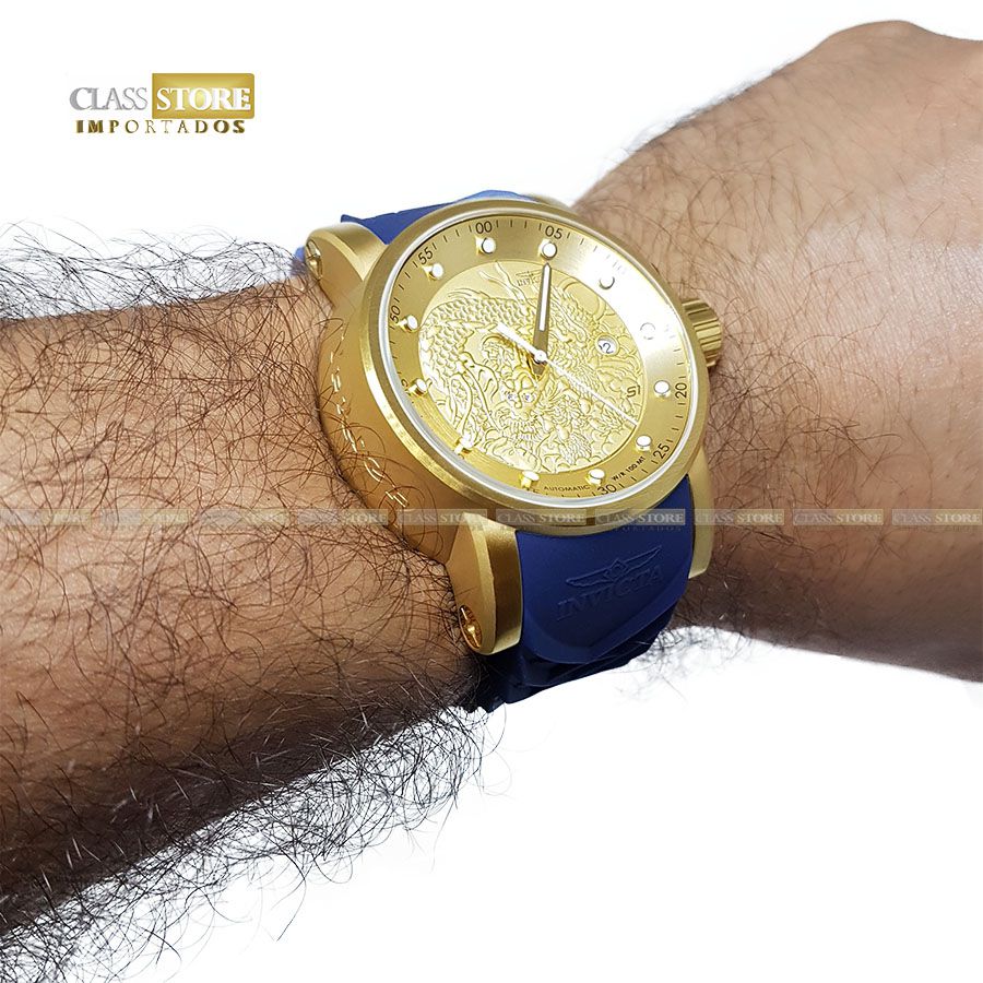 Relógio INVICTA 18215 S1 Rally Yakuza Automático Banhado a Ouro 18k Az ...