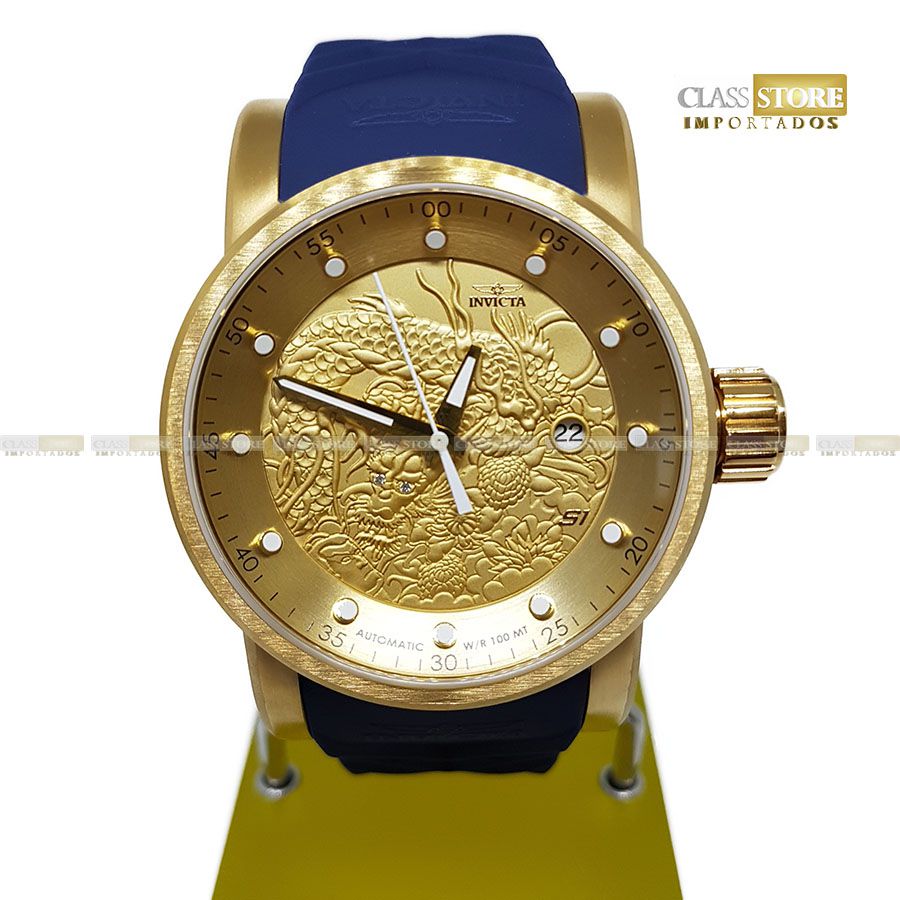 Relógio INVICTA 18215 S1 Rally Yakuza Automático Banhado a Ouro 18k Az ...