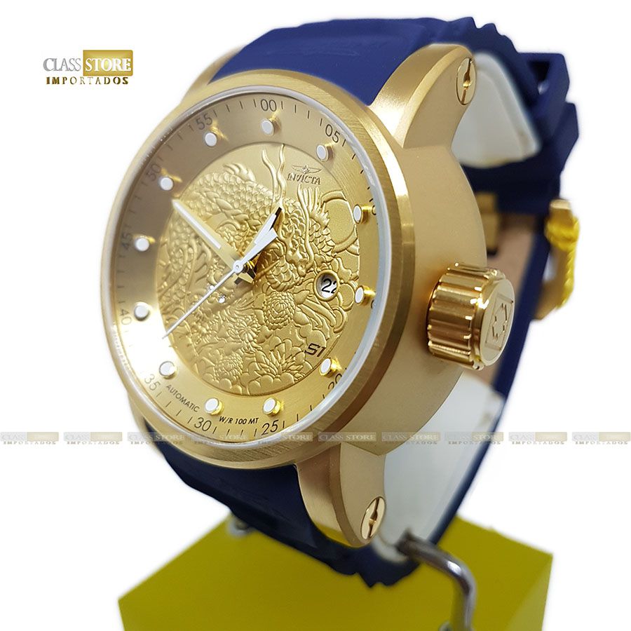 Relógio INVICTA 18215 S1 Rally Yakuza Automático Banhado a Ouro 18k Az ...