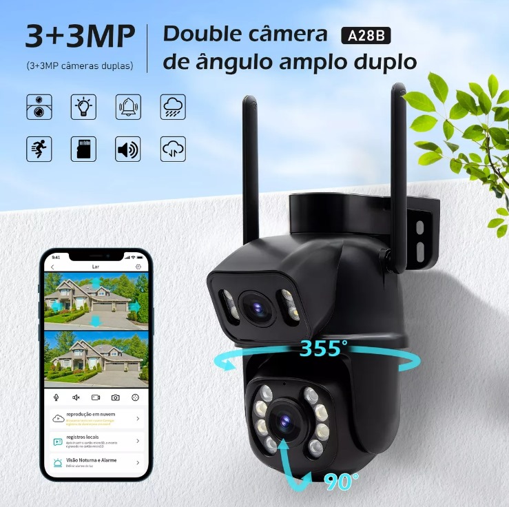 Câmera De Segurança Wi-fi Smart Camera A28b Dupla 3mp Icsee ...