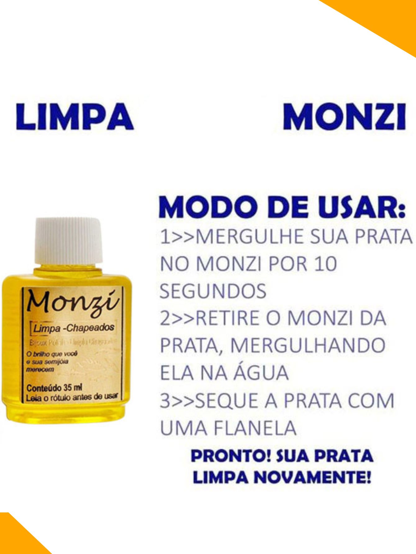 Kit 6 Limpa Chapeados Semijóia Monzi Amarelo 35ml Original - VISUJÓIAS Kit 6 Limpa Chapeados Semijóia Monzi Amarelo 35ml Original - VISUJÓIAS
