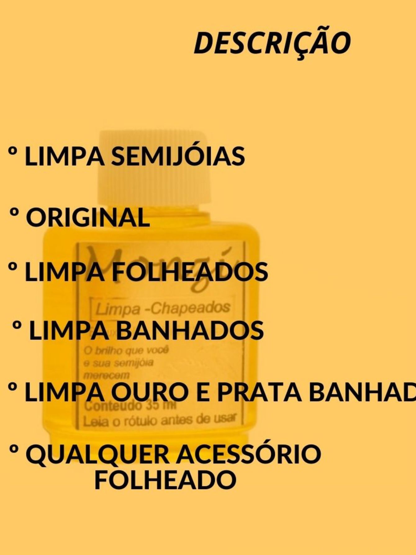Kit 6 Limpa Chapeados Semijóia Monzi Amarelo 35ml Original - VISUJÓIAS Kit 6 Limpa Chapeados Semijóia Monzi Amarelo 35ml Original - VISUJÓIAS
