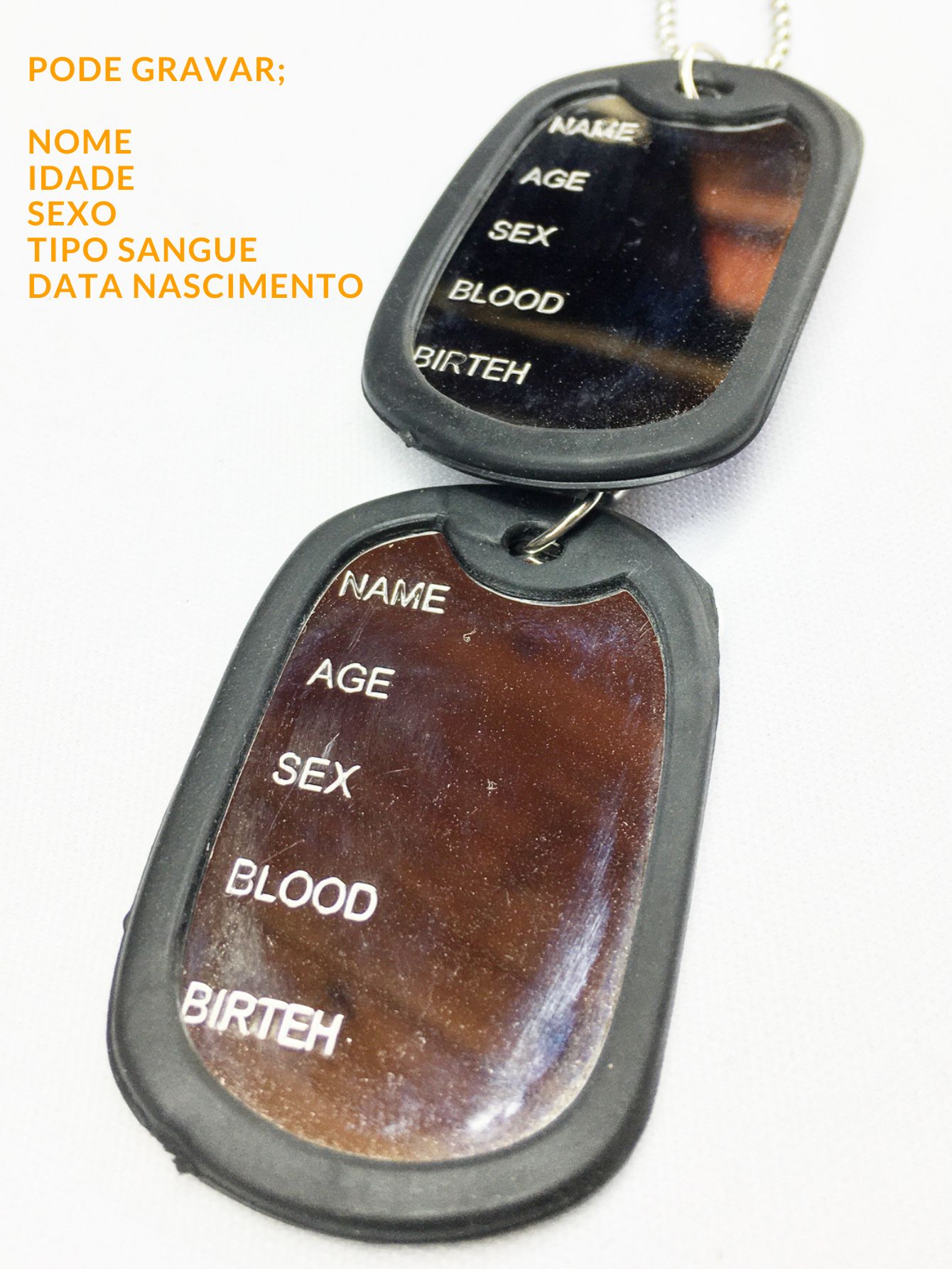 Cordão Placa Identificação 60cm Exército Dog Targ Gravação Aço Inox ...