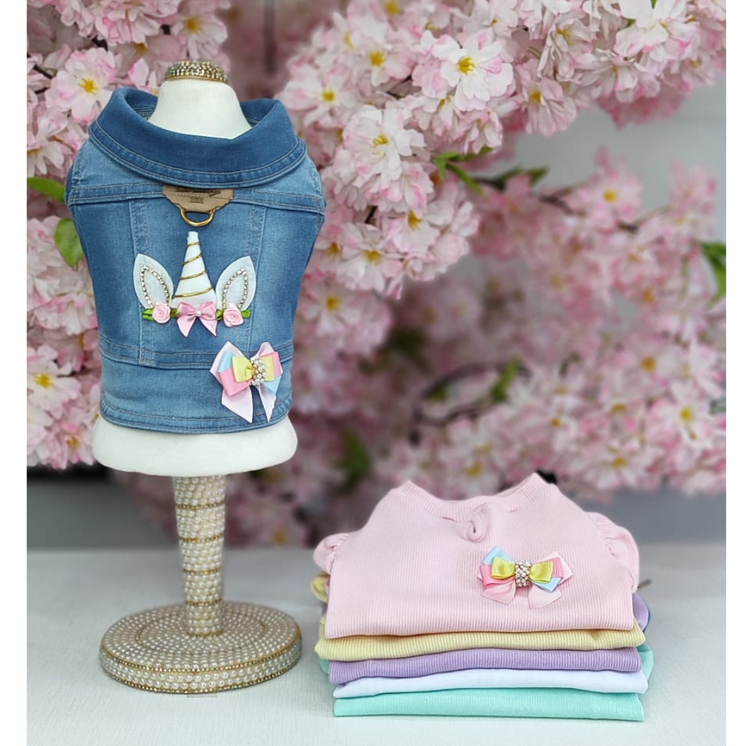 Jaqueta para Cachorro DuDog Vest Jeans Unicórnio - Pandora Boutique Pet