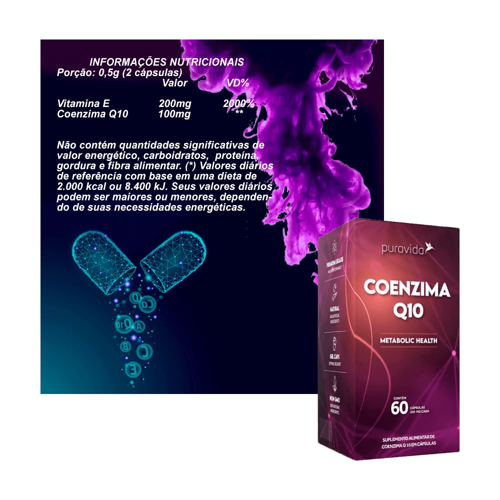 Coezima Q10 - 60 Cápsulas (250g MG Cada) - Puravida - Casa do Naturalista - Produtos Naturais em ...