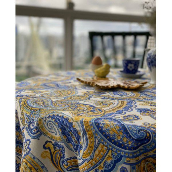 Toalha de mesa paisley azul e amarelo 1,80 x 1,80m - Kasa57.com.br ...