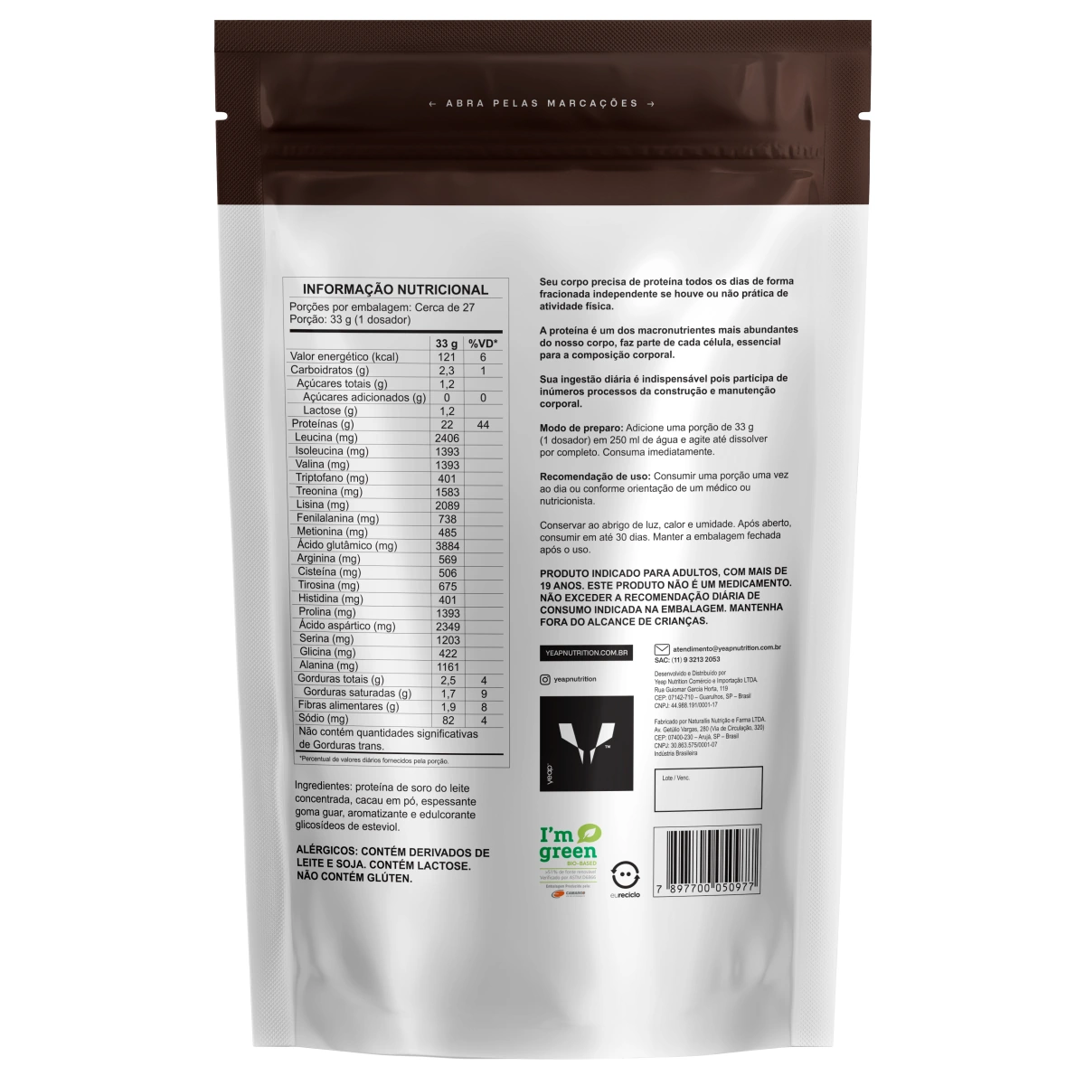 Whey Protein Concentrado Dark Chocolate 900G - Yeap Nutrition - Os ...