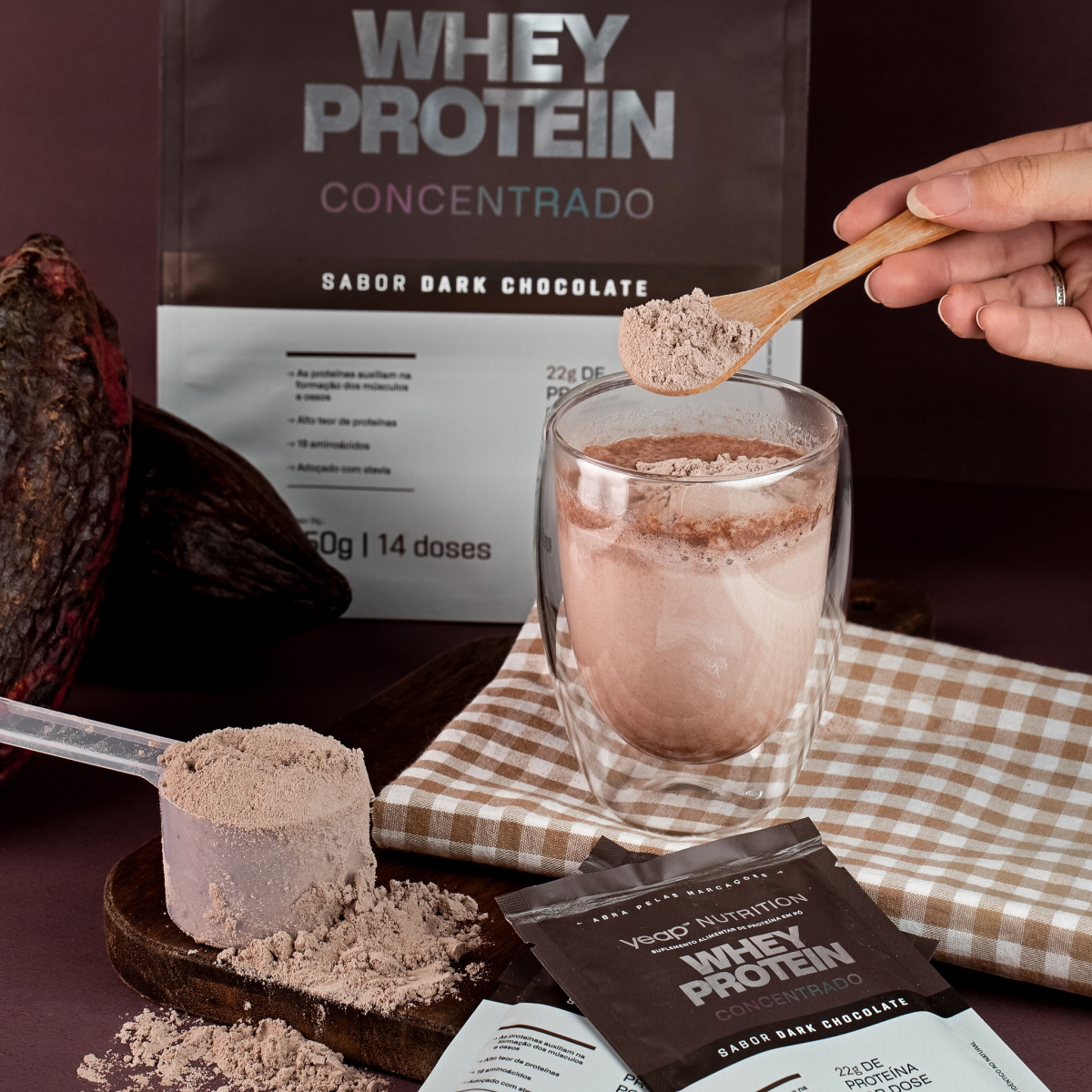 Whey Protein Concentrado Dark Chocolate 900G - Yeap Nutrition - Os ...