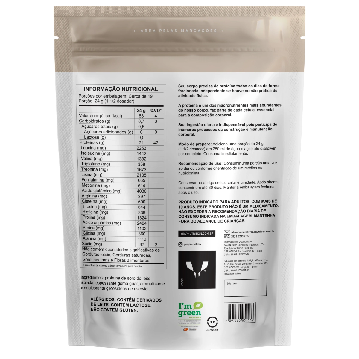 Whey Protein Isolado Baunilha 450G - Yeap Nutrition - Os Melhores Suplementos Nacionais e Importados