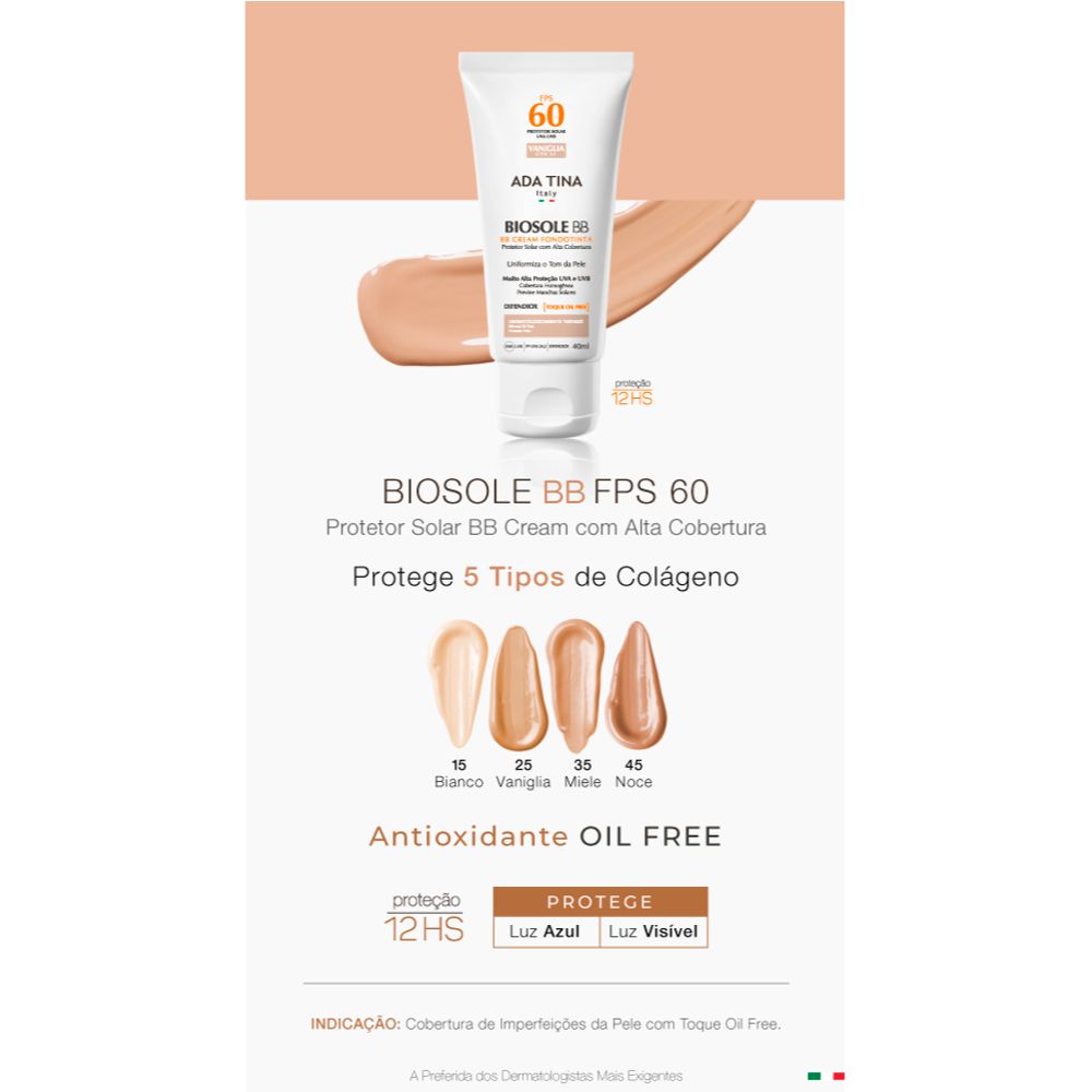 Biosole BB Cream FPS 60 Protetor Solar com Cor – 40 ml | ADA TINA ...