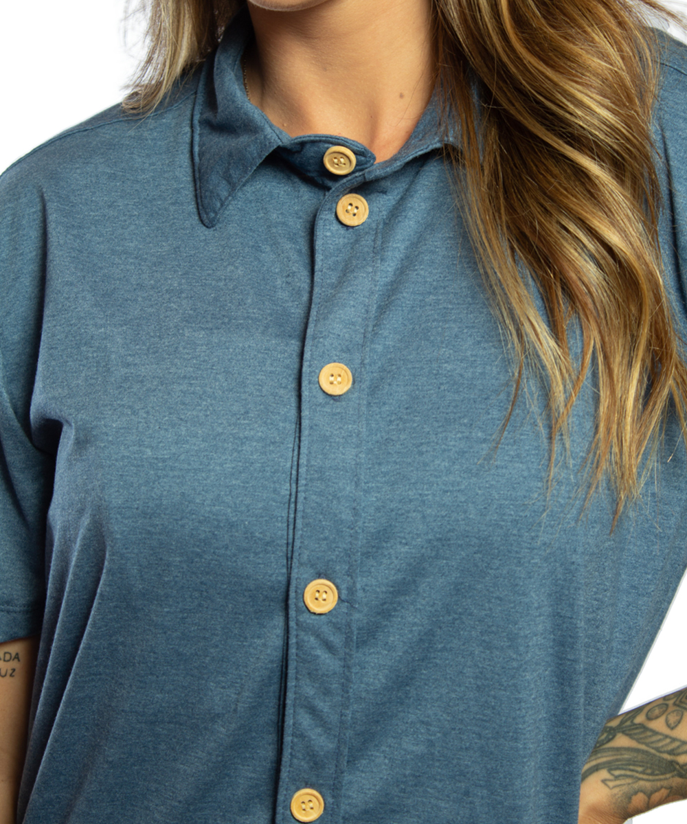 Camisete Feminino Manga Curta Azul - GS one | Roupas Ecológicas