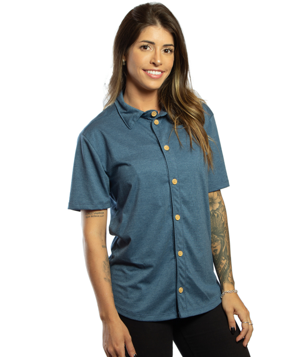 Camisete Feminino Manga Curta Azul - GS one | Roupas Ecológicas
