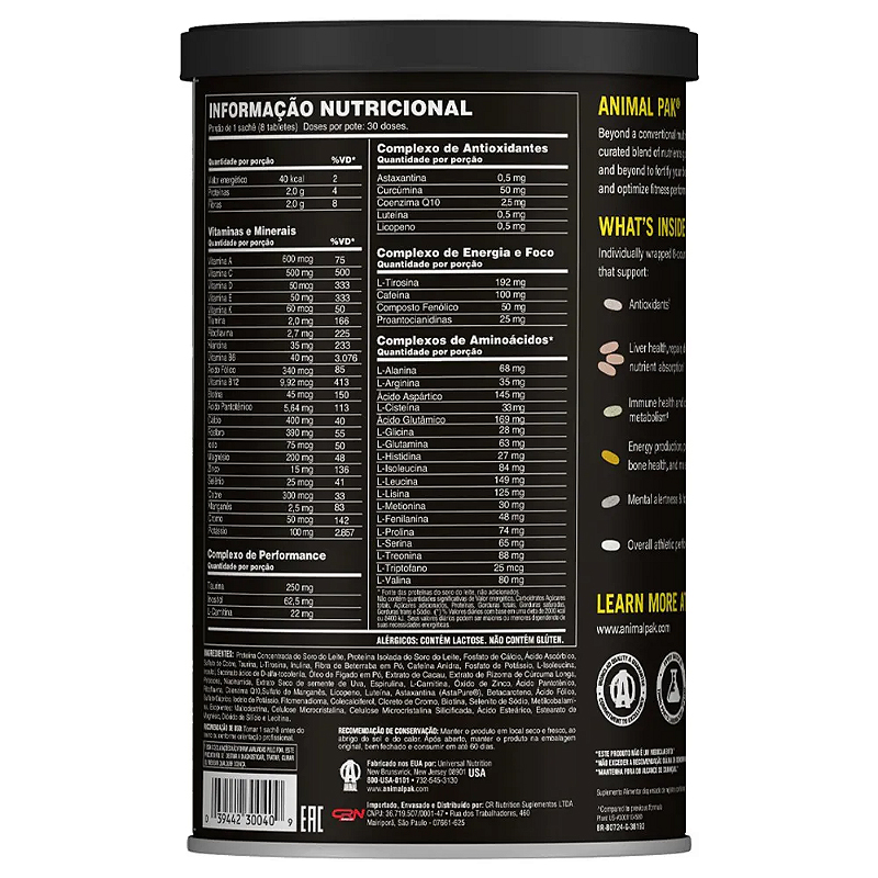 COMBO ANIMAL PAK 30 PACKS + ANIMAL WHEY CHOCOLATE - 907G UNIVERSAL ...