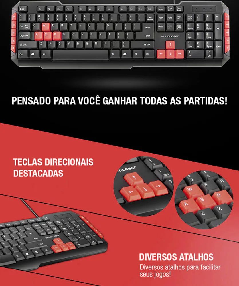 Teclado Gamer Multilaser Multimidia Red Keys USB TC160 - Xplace Games ...